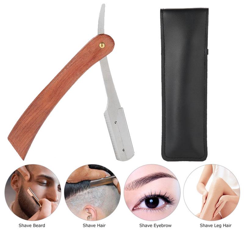 Buy Classic Wood Grain Barber Shaver Straight Edge Razor Folding ...