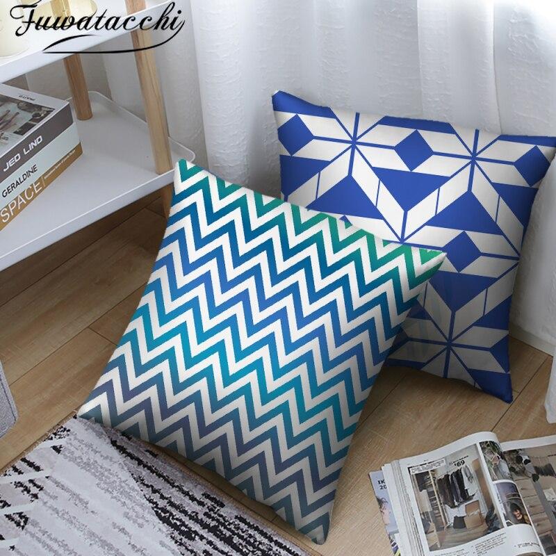 Geometric Pattern Pillow Cover Blue Striped Cushion Covers for Home ...