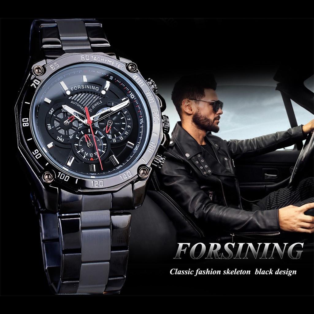 Buy Waterproof Three Eye Six Needle Automatic Mechanical Men's Steel ...