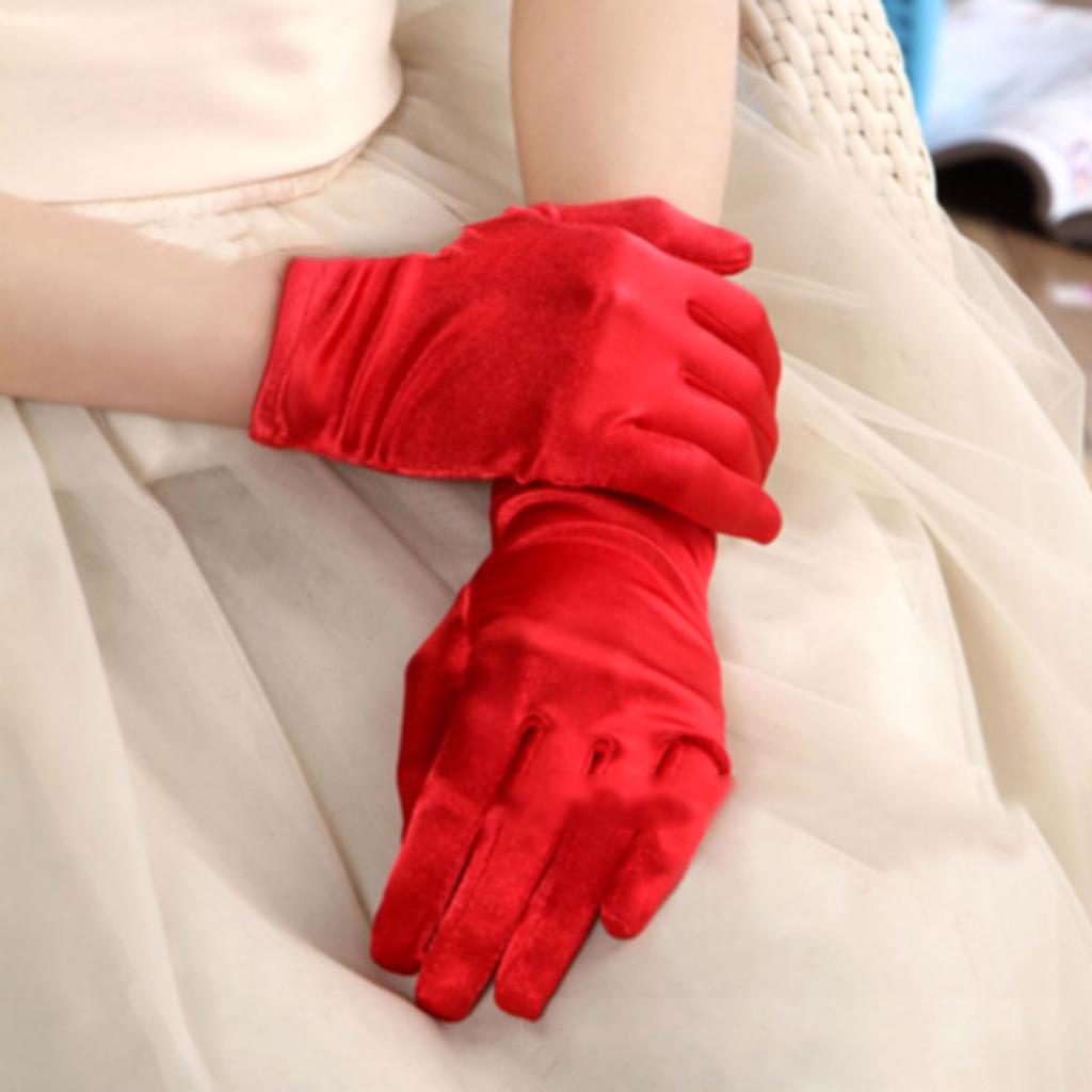 1 Pair Women Satin Evening Party Dressing Prom Short Finger Gloves ...