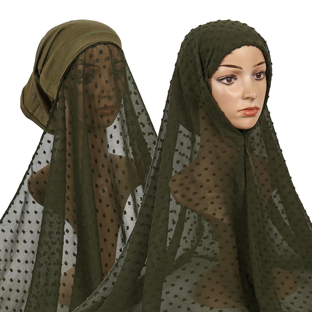 Buy Plain Solid Pom Pom Dot Bubble Chiffon Instant Hijab Caps Women ...