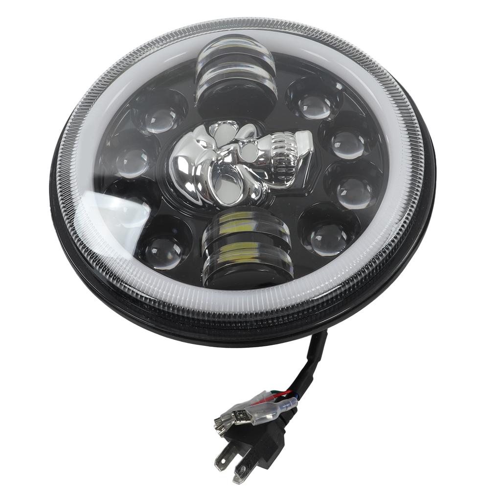 💰Kjøp 7in Motorcycle LED Angel Eye Headlight Skull Head Pattern White ...
