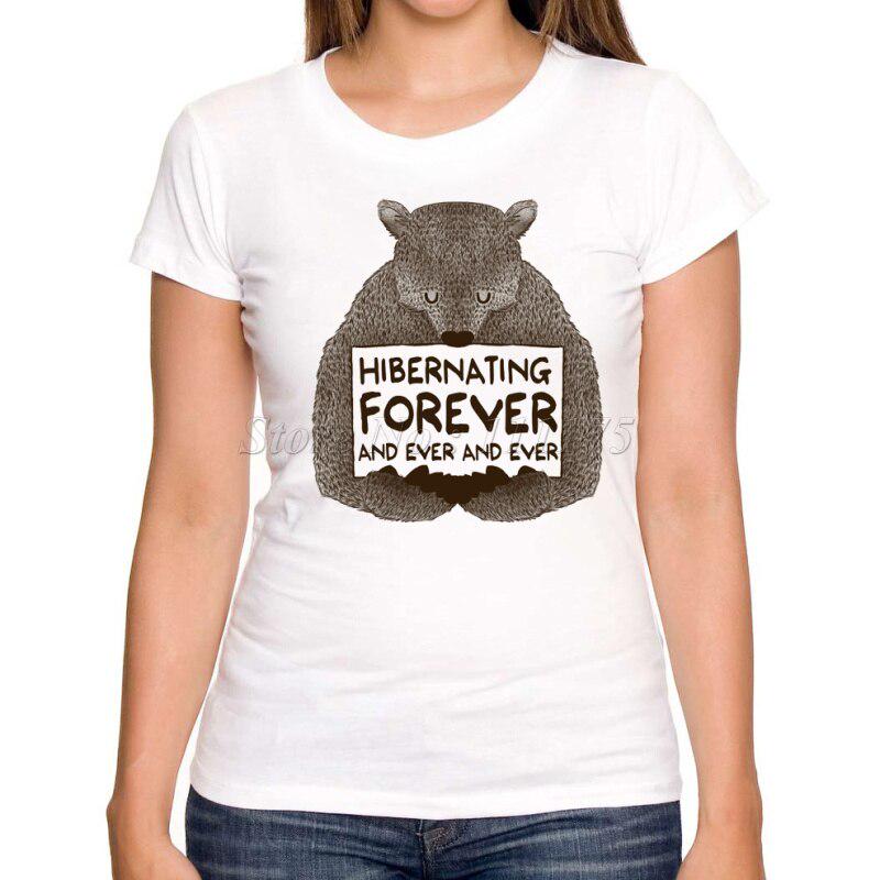 Women Funny Hibernating Bear Design Short Sleeve T Shirt Lady Fantastic ...