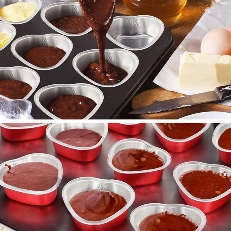 Buy NEW! 50 Pcs 100ml Tin Foil Cake Cup With Lid Heart-shaped Aluminum ...