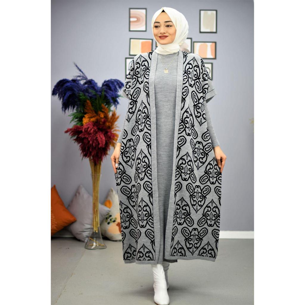 Buy Two Piece Muslim Sets Maxi Dress and Abstract Pattern Cardigan ...