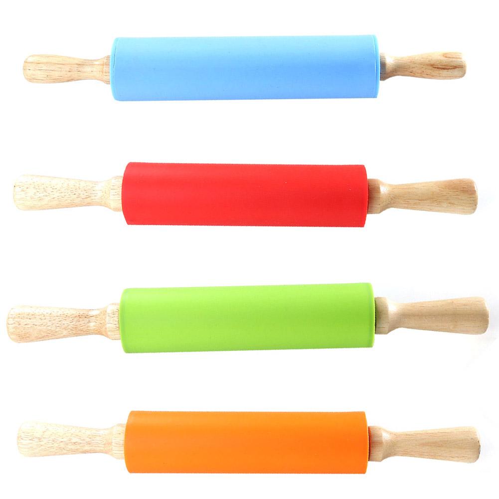 Buy Large Wooden Handle Revolving Non-stick Silicone Rolling Pin Dough ...