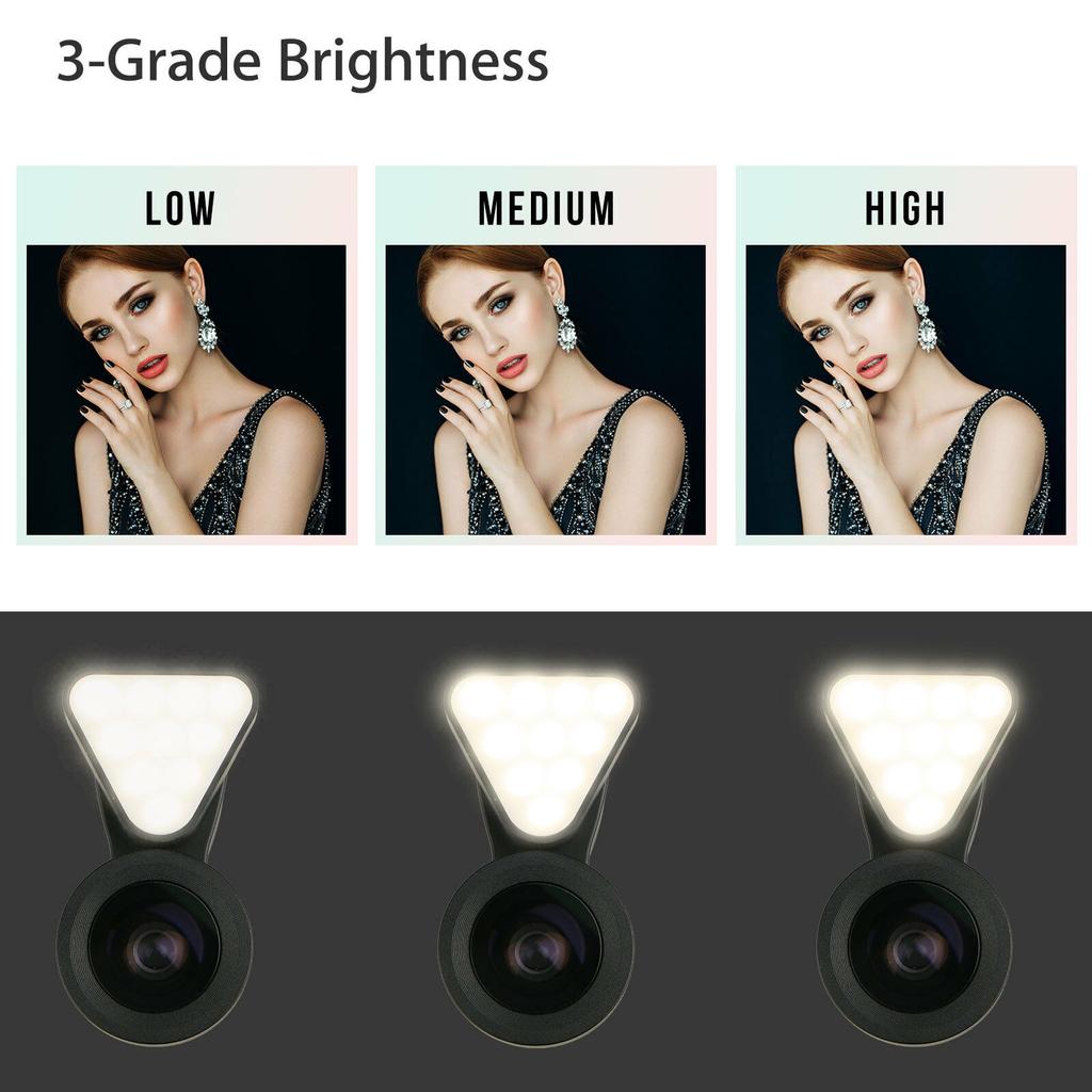 New 2 in 1 Phone Camera Lens with Selfie Fill Light Rechargeable Macro ...