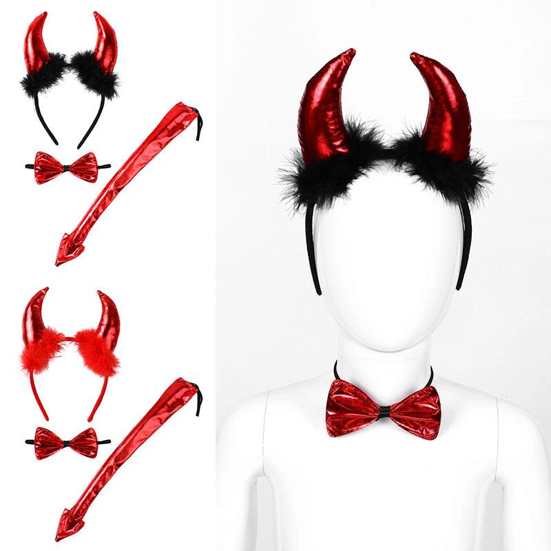 Buy 1Set Adult Cosplay Devil Headband Demon Horn Plush Hair Hoop Cloth ...