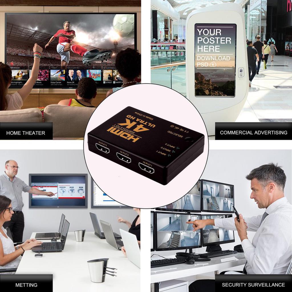 MI 3x1 Rectangle HDMI Switch 4k x 2k 3D HDMI Switcher Hub Port Switches ...