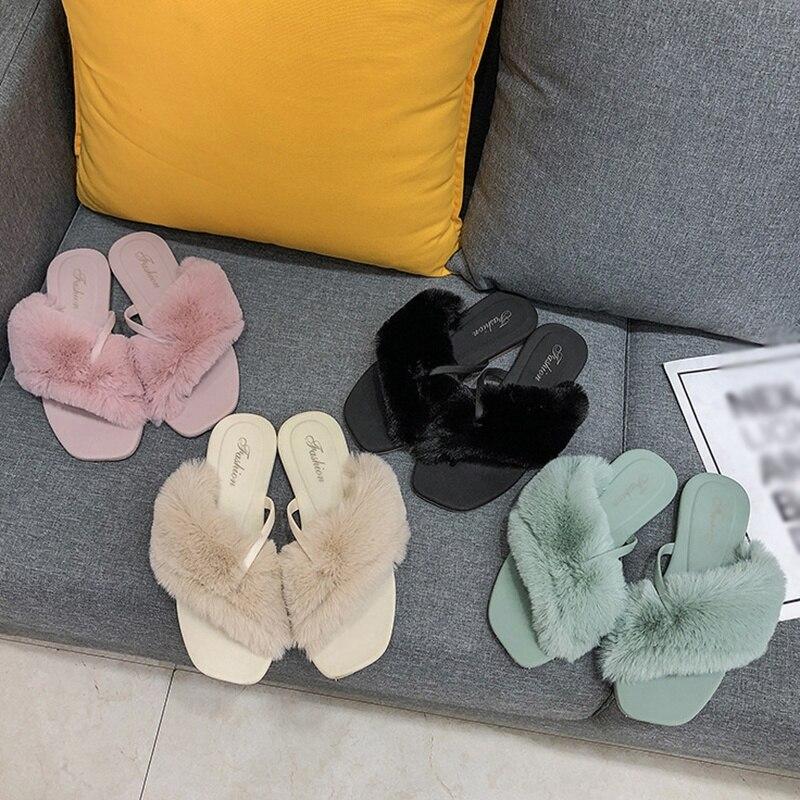 Furry Flip Flops for Women House Slippers Sandals Slip on Fur Slides ...