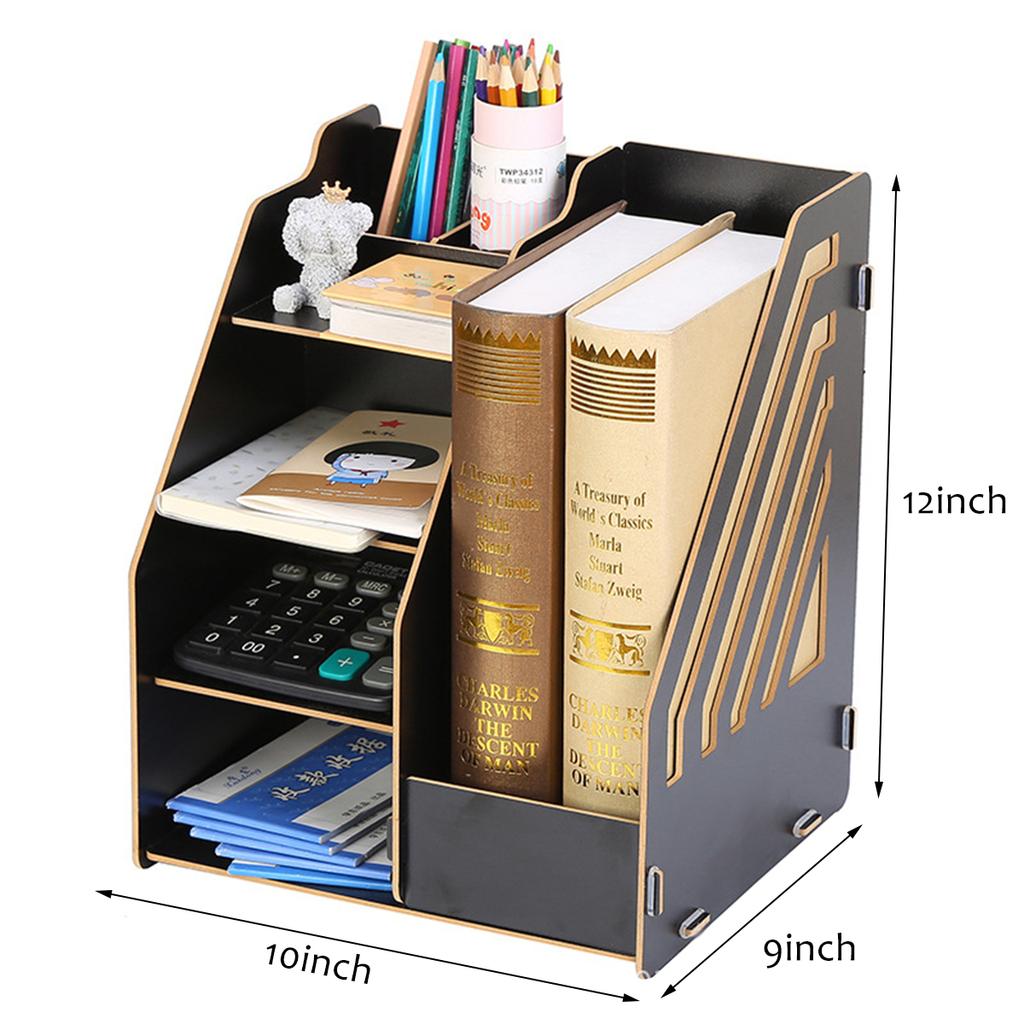 Buy Wooden 4 Layers Simple File Tray Multi-function File Rack Office ...