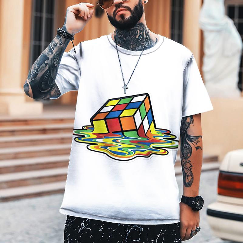 Buy 2022 Men's Shirt Melting Rubik's Cube Fashion New Clothes 3D ...