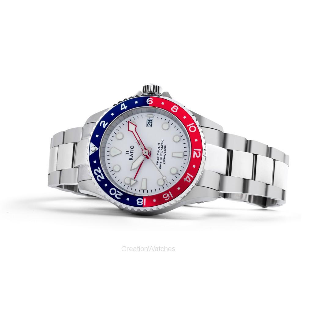Buy RATIO FreeDiver GMT Series Sapphire Stainless Steel White Dial Blue ...