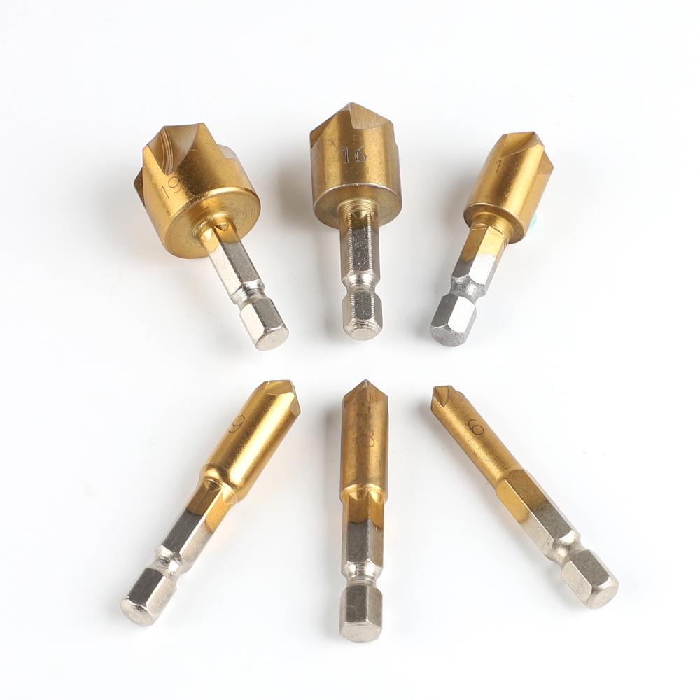 6pcs HSS Countersink Chamfer Drill Bit 1/4" Hex Shank 90 Degree Wood ...