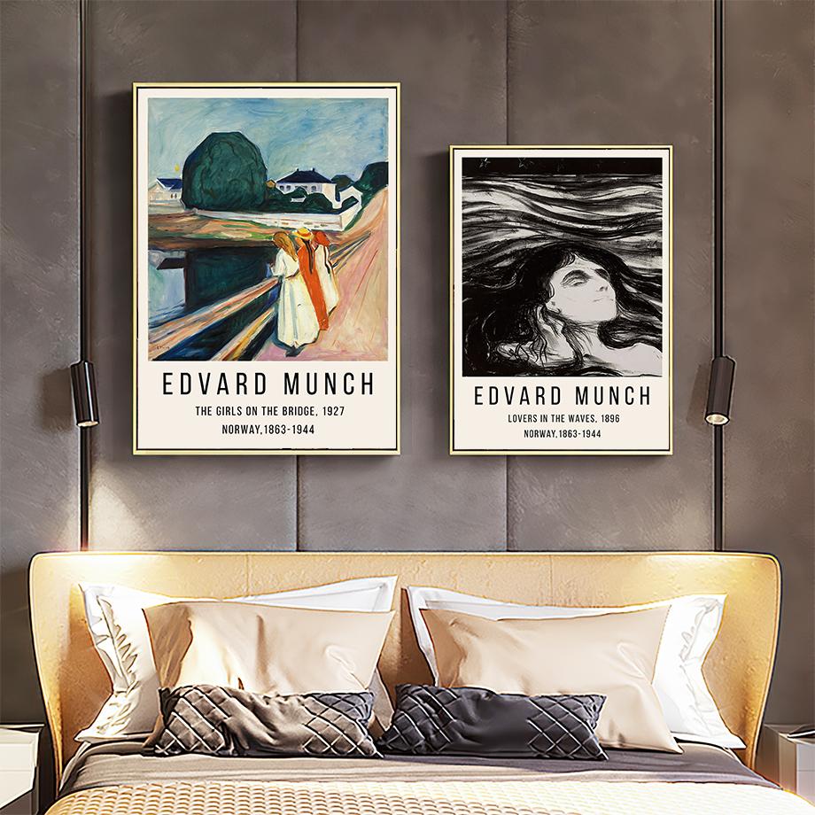 Cheap Edvard Munch Abstract Posters Lovers In Waves Girls On The Bridge ...