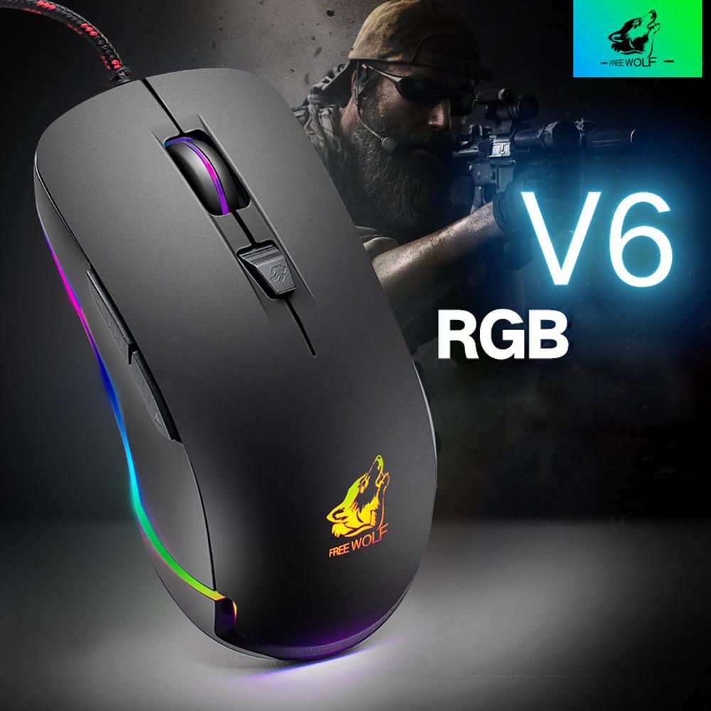 V6 Wired RGB LED Backlit 4000DPI Optical Usb Ergonomic Gaming Mouse PC ...