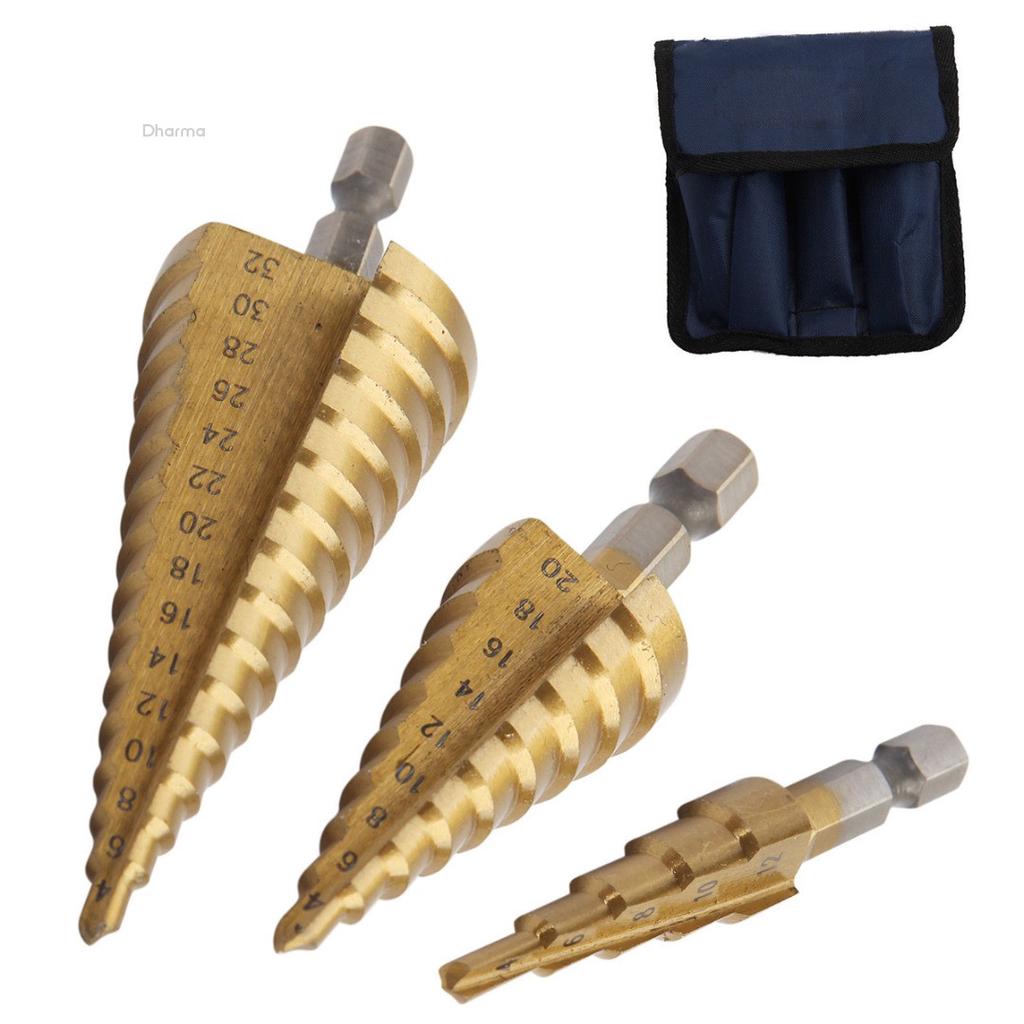 Manyi 3pcs New HSS Steel Titanium Coated Step Drill Set Peeling Drill ...