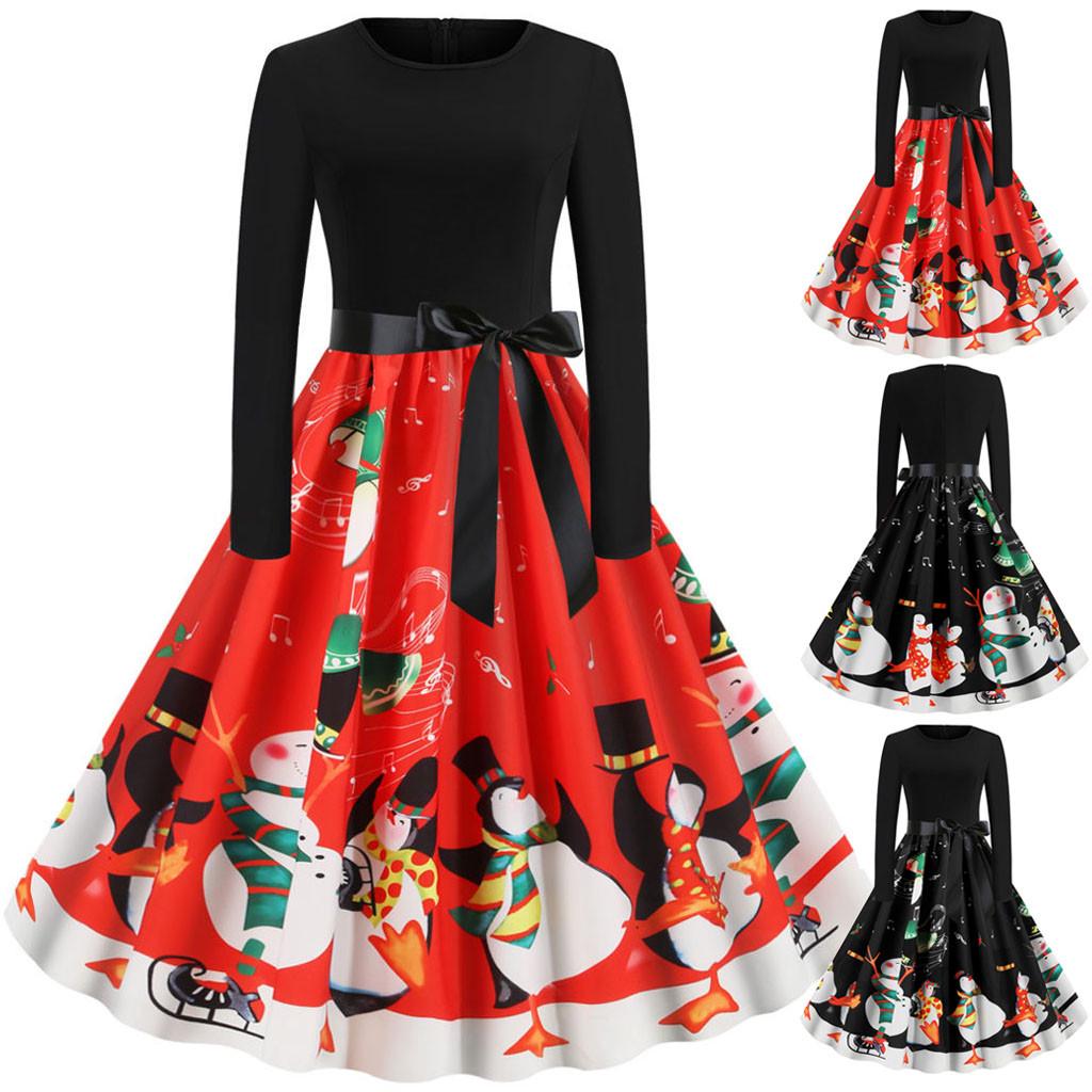 Buy [MTL] Women Vintage Long Sleeve Christmas 1950s Housewife Evening ...