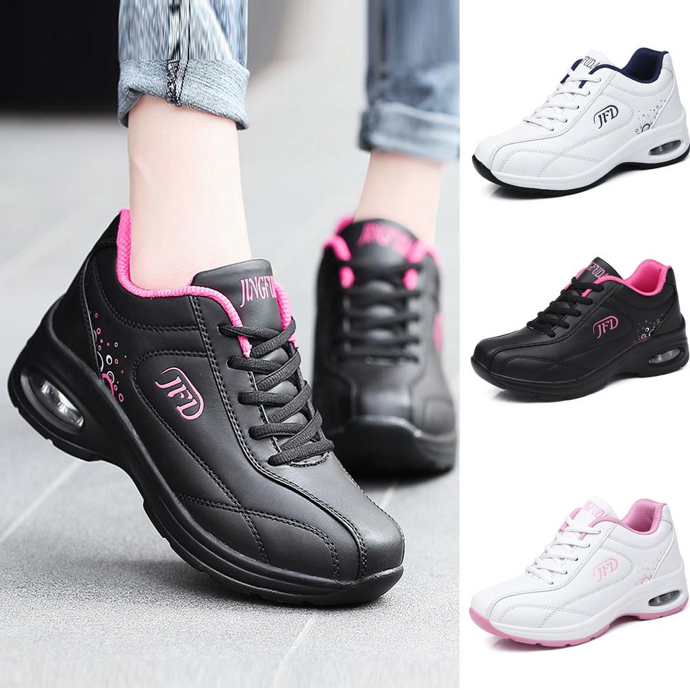 Buy Women Leisure Leather Breathable Lace-Up Non-Slip Sport Flat Shoe ...