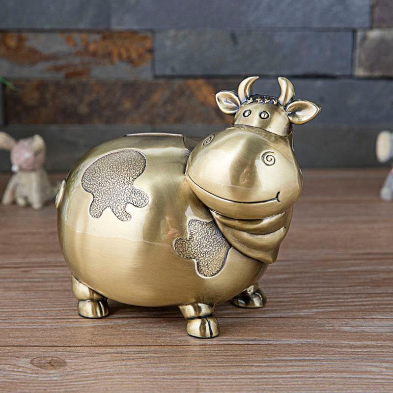 Buy European Style Creative Zodiac Piggy Bank Metal Craft Cute Cow ...
