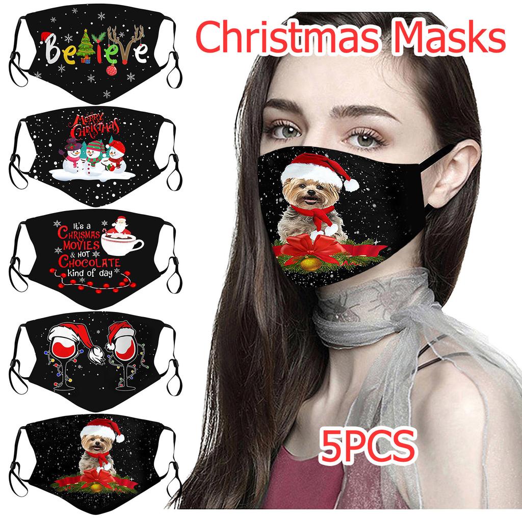 Buy Adult Women Man Christmas Masks Pollution Face Masks Reusable 5PCS ...