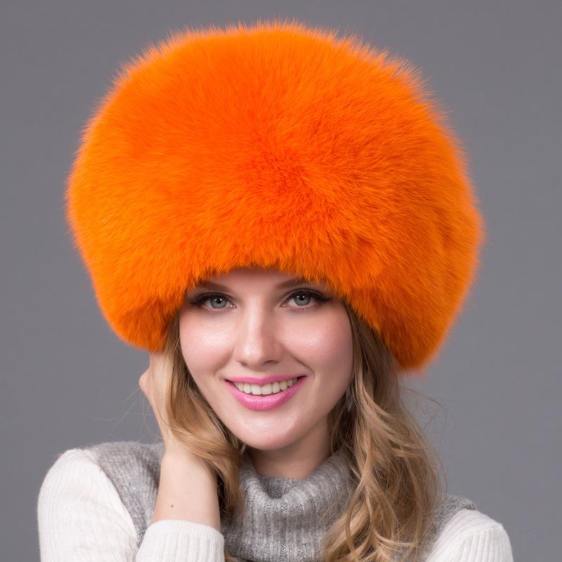 Buy Winter Fox Fur Lady Big Round Hat Thicken Women Mink Fox Caps Soft ...