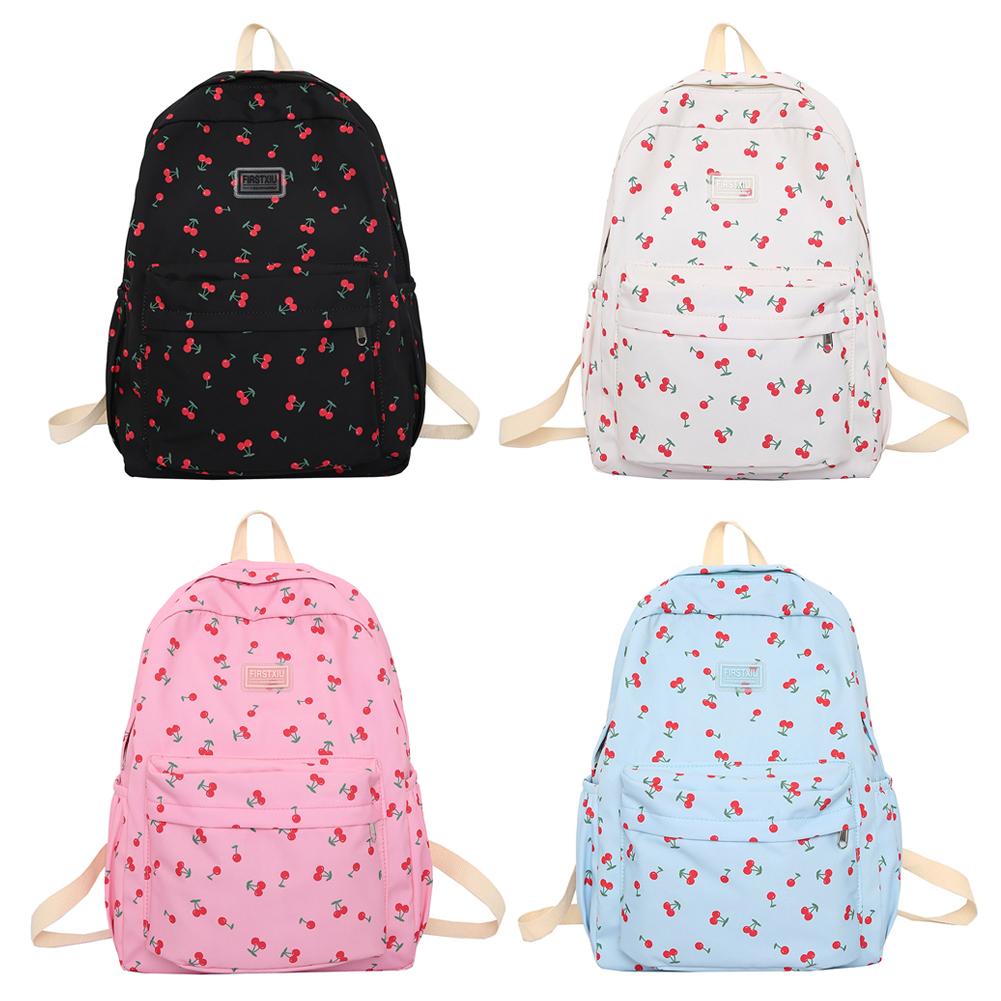 New Waterproof Nylon Women Backpack Cherry Print Female Travel Bag ...