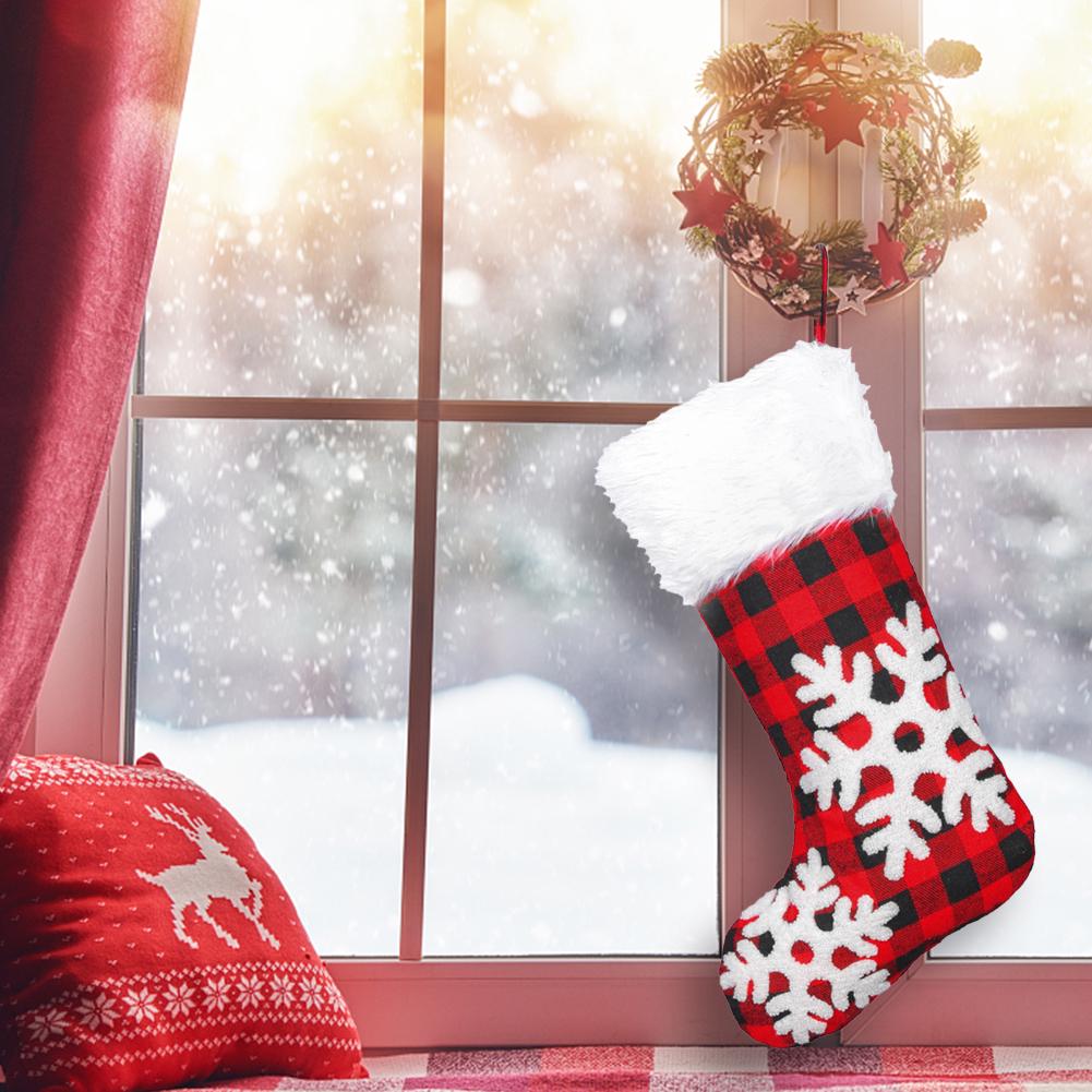 Buy Christmas Stockings Candy Apple Sock Plush Plaid Fabric Xmas Tree ...