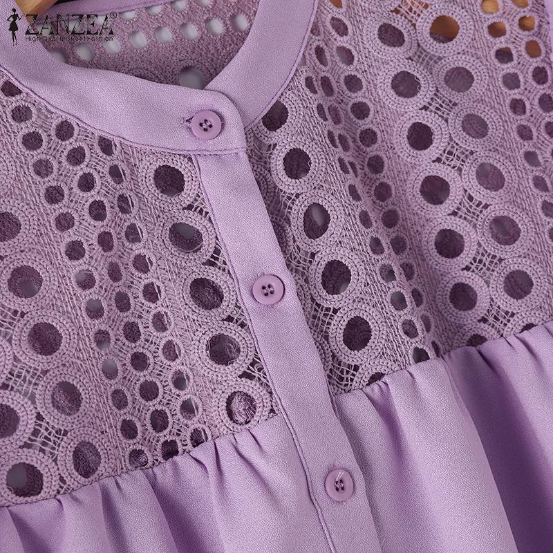 Cheap ZANZEA Women Short Sleeve Lace Patchwork Hollow Out Casual Loose ...