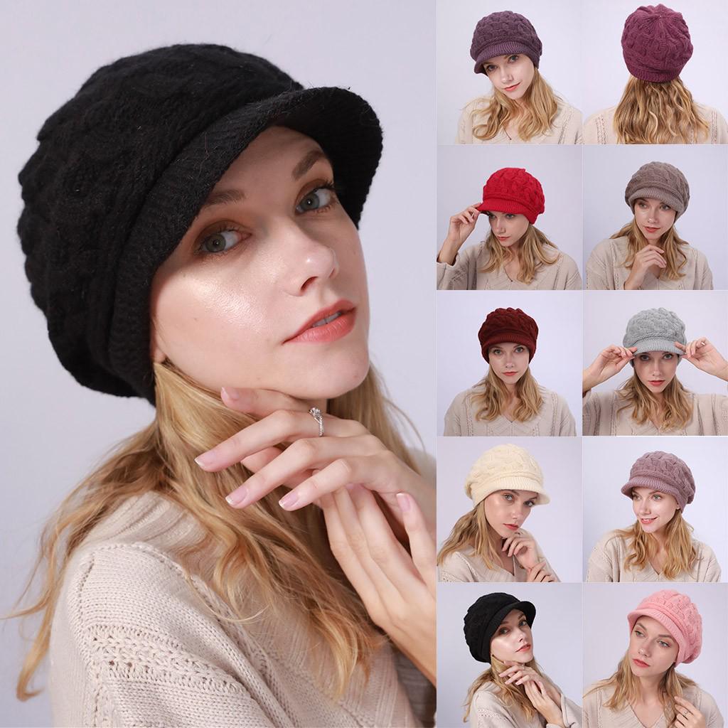 Buy Keep Warm Winter Casual Beret Knitted Hat Wool Hemming Hat Thicken ...