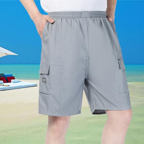 Cheap Men Shorts Solid Color Pockets Plus Size Loose Knee Length Cargo ...