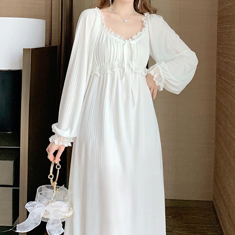 Long Nightgowns Women Lace Girlish Full Sleeve Princess Style Autumn ...