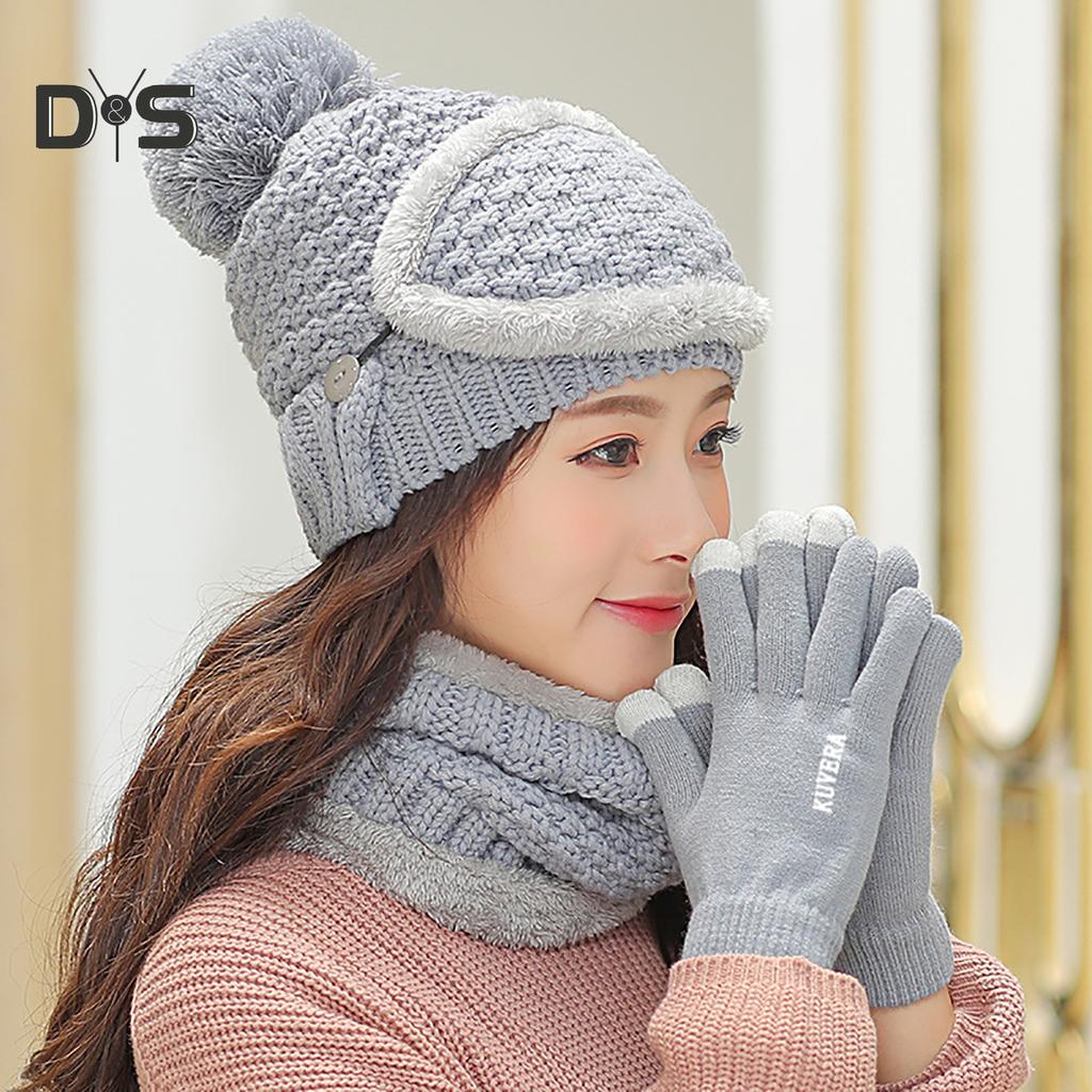 Buy Four-Piece Winter Warm Thickening Wool Hat Cap Face Cover Bib ...