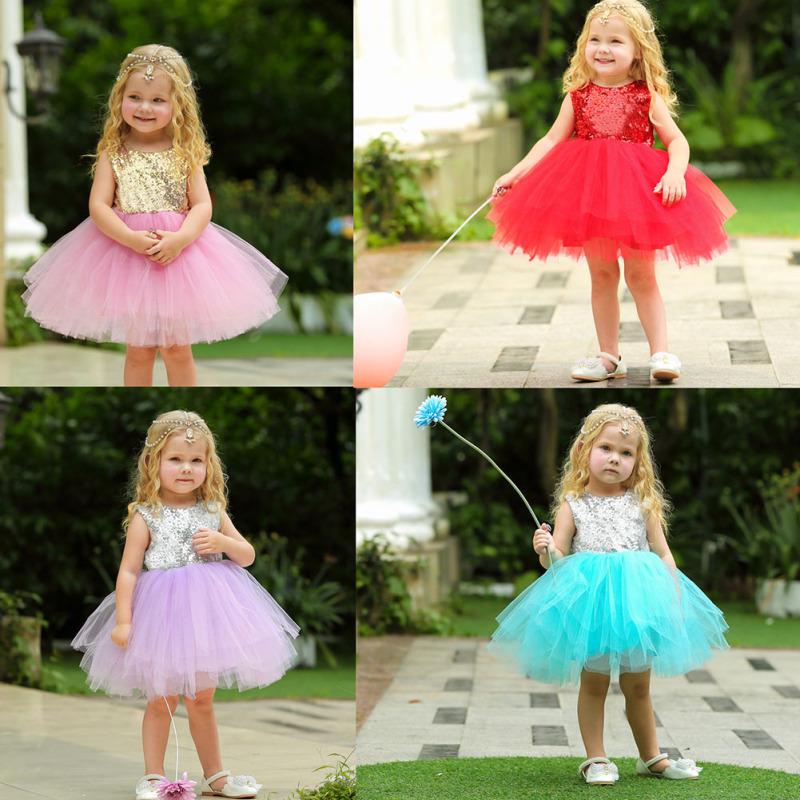 Girls Delicate Elegant Sequin Princess Dress Tutu Bubble Skirt ...
