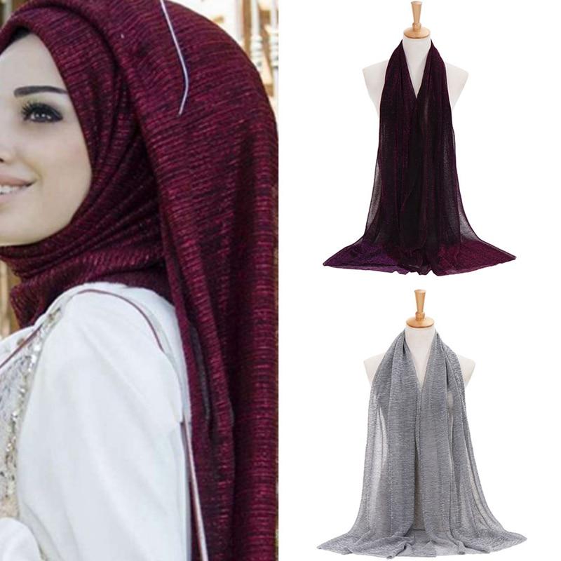 Buy Plain Shiny Crinkle Shawl Fashion Muslim Hijabs Women Maxi Veils ...