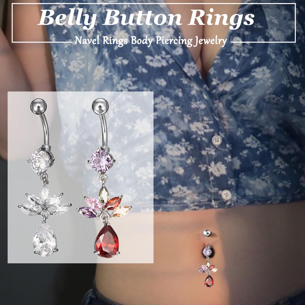 Navel Steel Belly Button Rings Crystal Rhinestone Belly Bars Dangle ...
