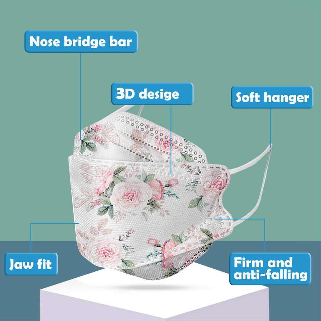 Buy 5Pcs Kf94 Adult'S Flowers Printed Outdoor Prevention Fish Mask Face ...