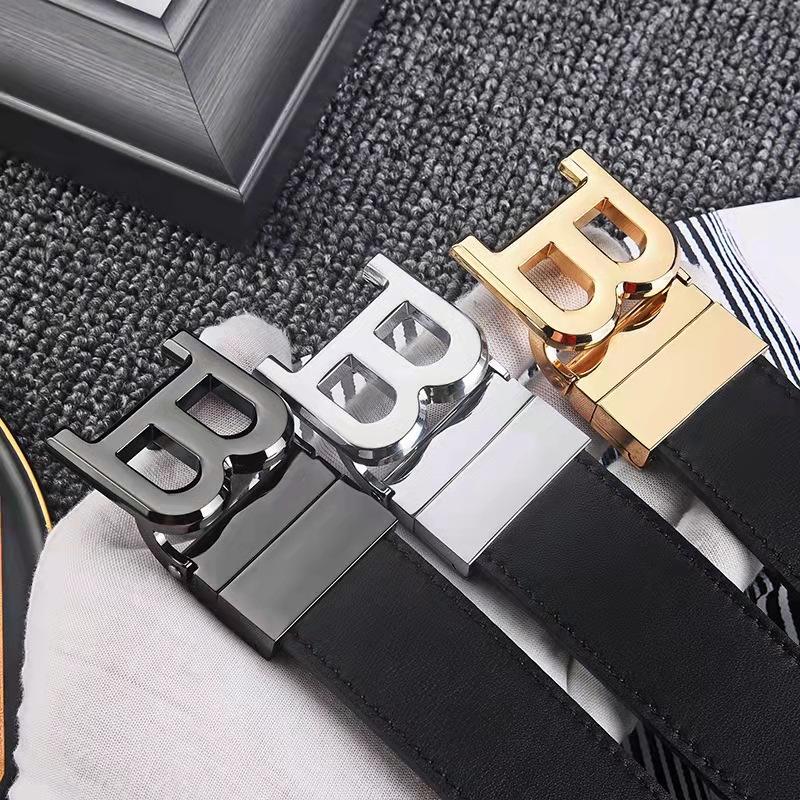 B Letter Buckle Plaid Automatic Buckle Leather Belt Men's Fashion Jeans ...