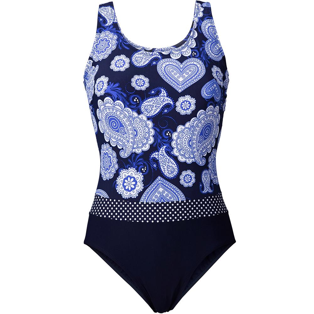 Buy Women Vintage High Neck One Piece Swimsuit Heart Print Swimwear ...