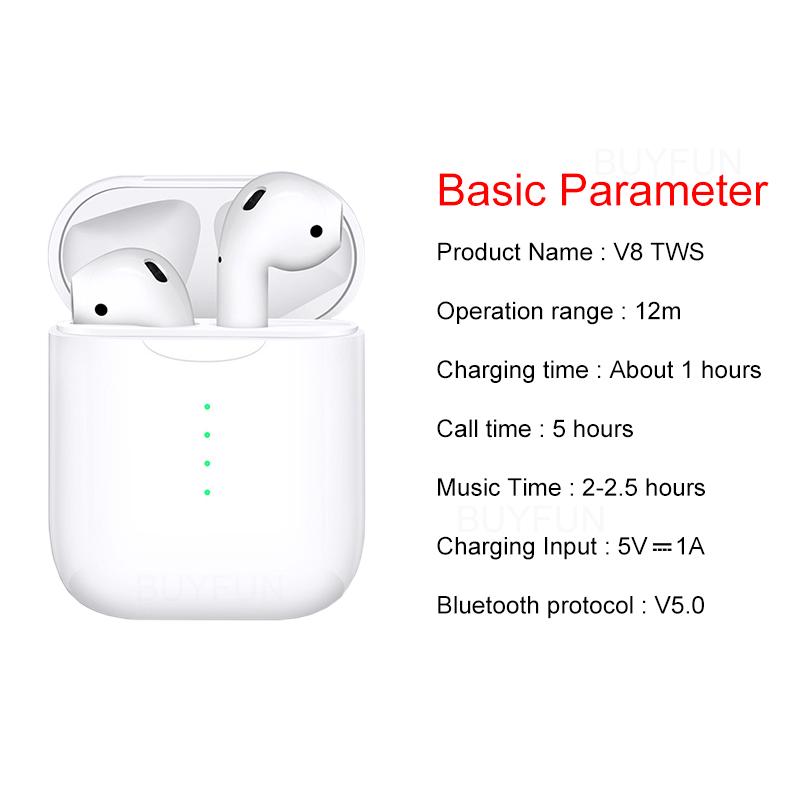 Buy V8 TWS Wireless Bluetooth Earphone In-ear Double V5.0 Wireless ...