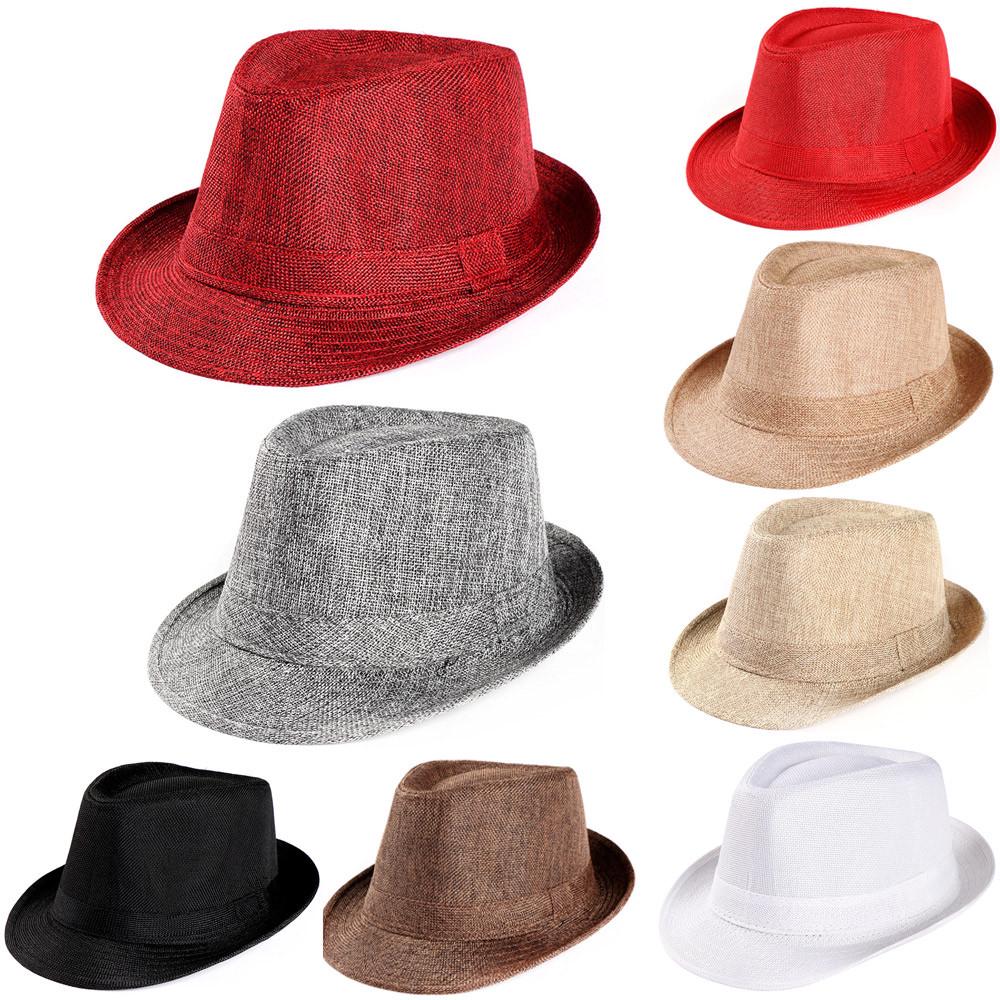 Buy Unisex Trilby Gangster Cap Beach Sun Straw Band Sunhat Hat at ...