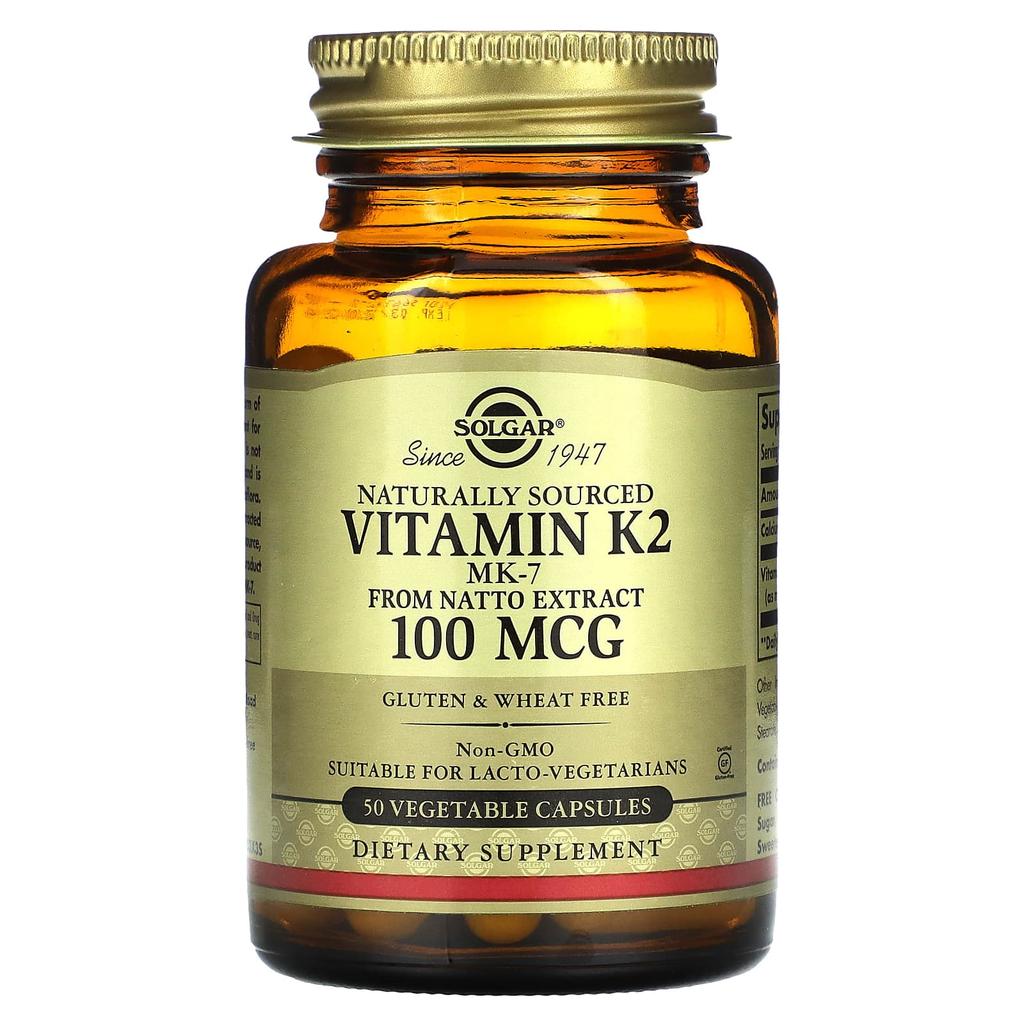 Buy Solgar, Naturally Sourced Vitamin K2, 100 mcg, 50 Vegetable Capsules at affordable prices ...