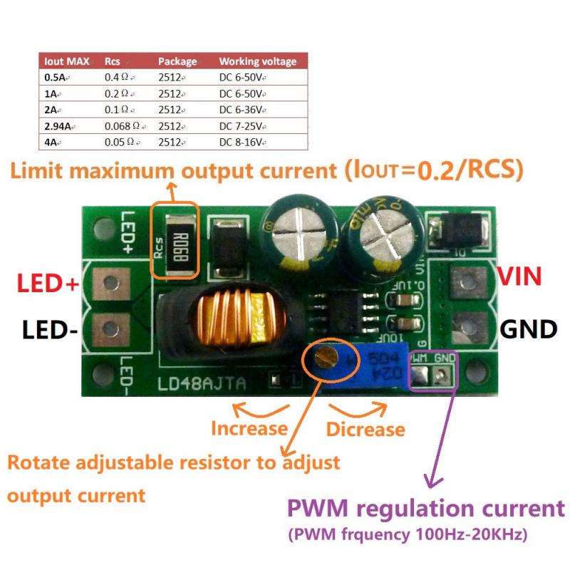 Buy LED Driver Module LD48AJTA 72W DC 6-50V 1-3A PWM Regulator Current ...