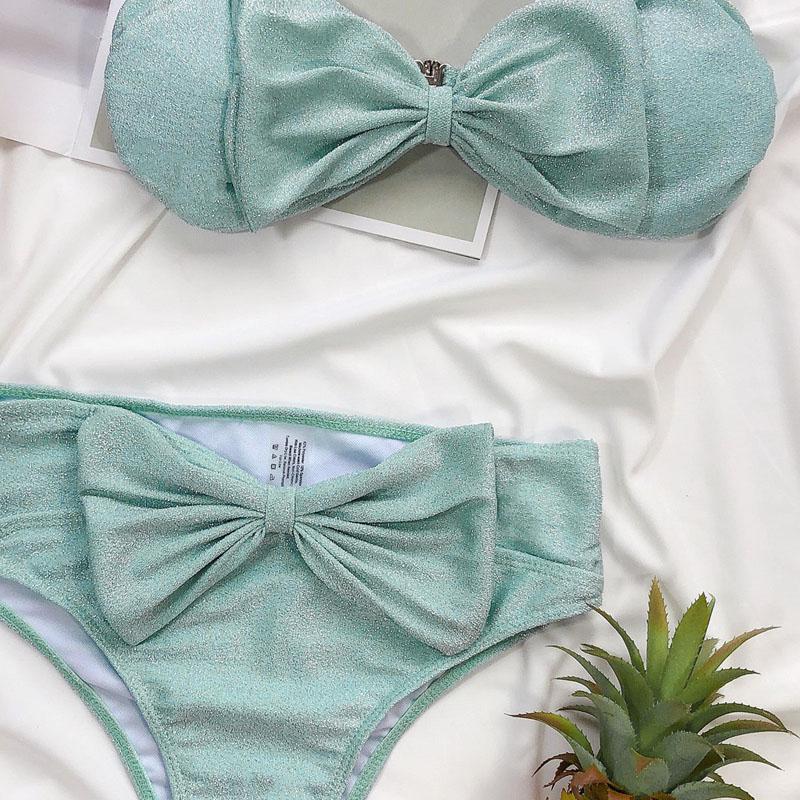 Buy Summer Ladies Tube Top Swimsuit High Waist Bikini Shiny Set Bowknot ...