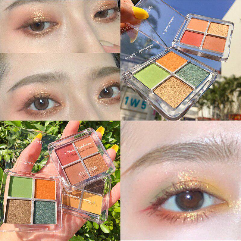 Buy 4 Color Eyeshadow Palette Shimmer Matte Glitter Metallic Pigmented ...