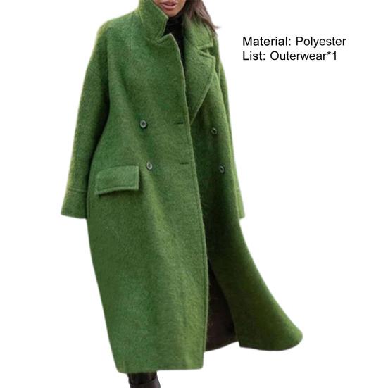 Buy Autumn Winter Winter Coat Green Trendy Double Breasted Mid-Calf ...