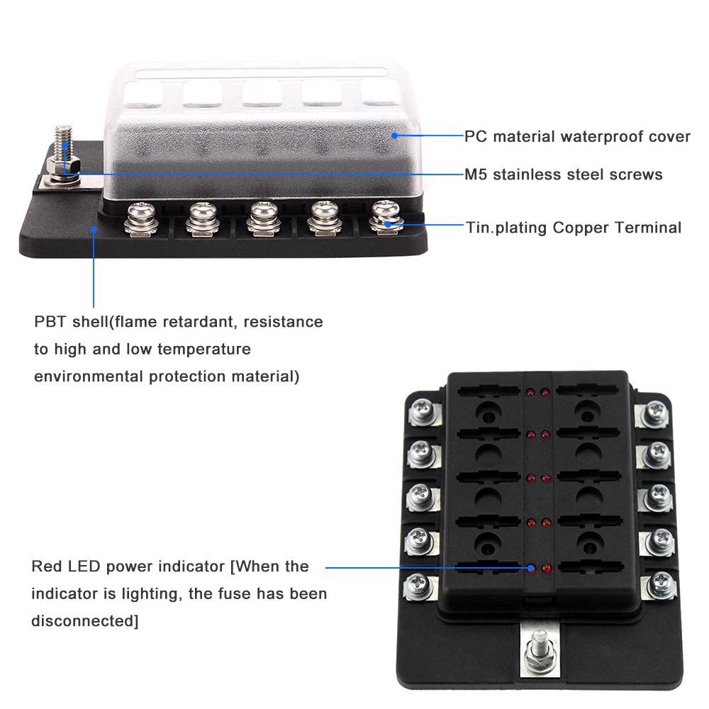 Cheap 10 Way Blade Fuse Box Holder Fuse Blocks with Red LED Indicator ...