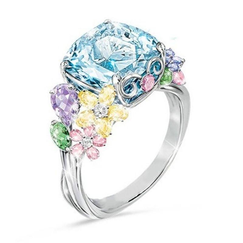 Buy Colorful Cute Fashion Girl Flowers Big Square Rhinestone Blue ...