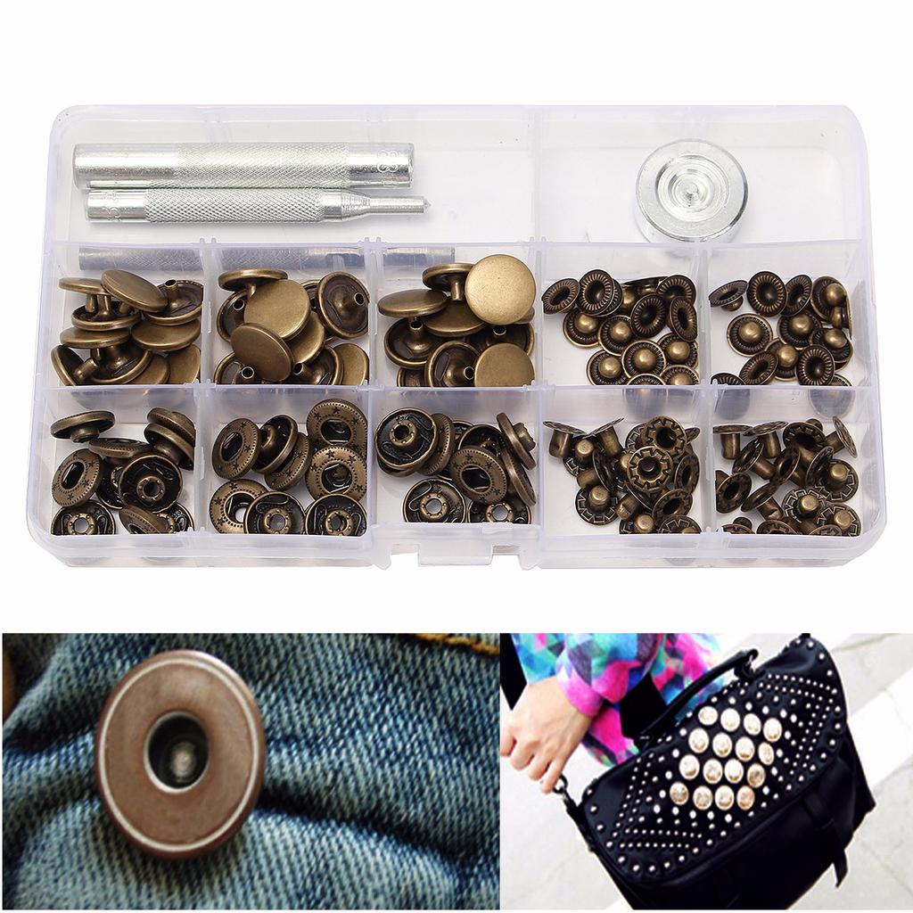 Buy 30 Sets 15mm Antique Brass Snap Fasteners Popper Press Stud Sewing ...