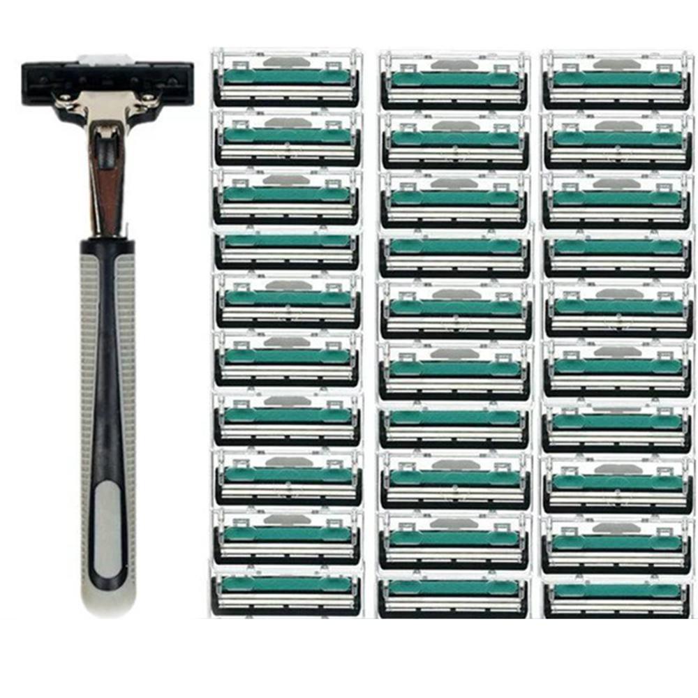 (1 Handle + 30Pcs Double Layers Blades) Men Male Body Face Shaving ...